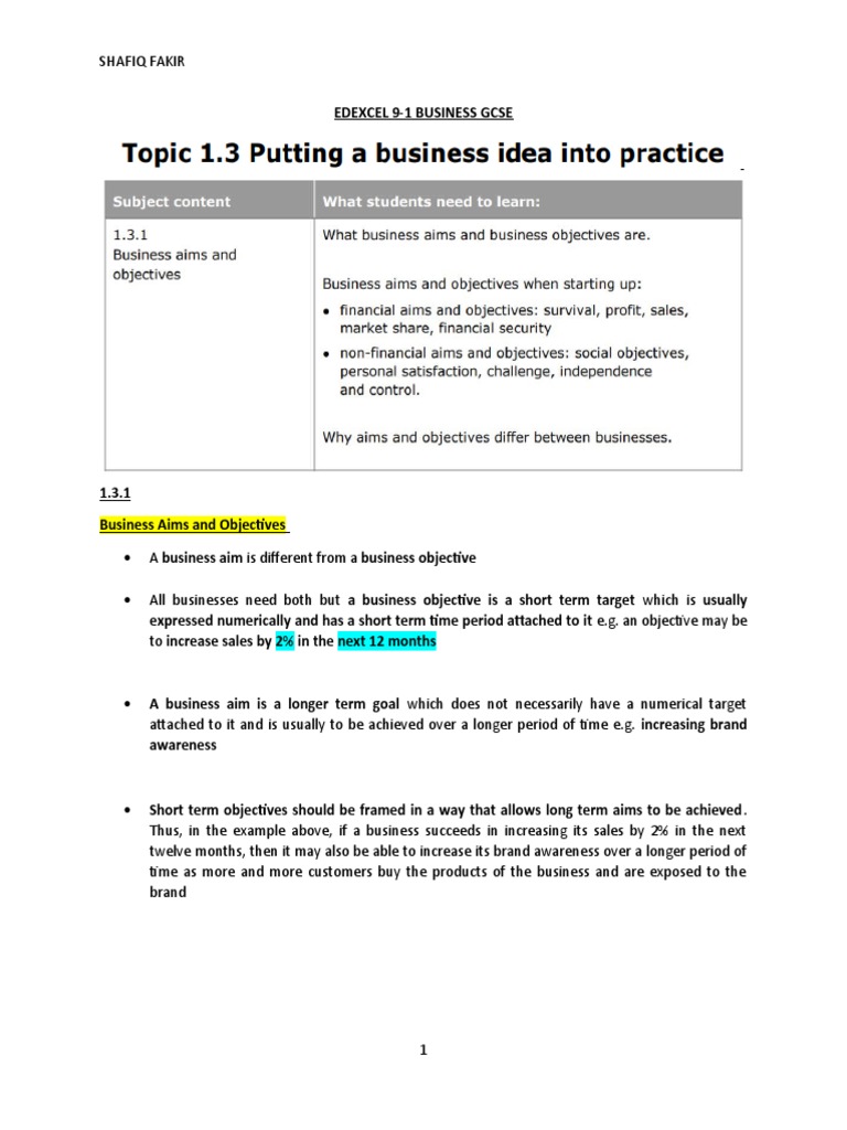 Business Aims, Objectives, and Break-Even Analysis | PDF