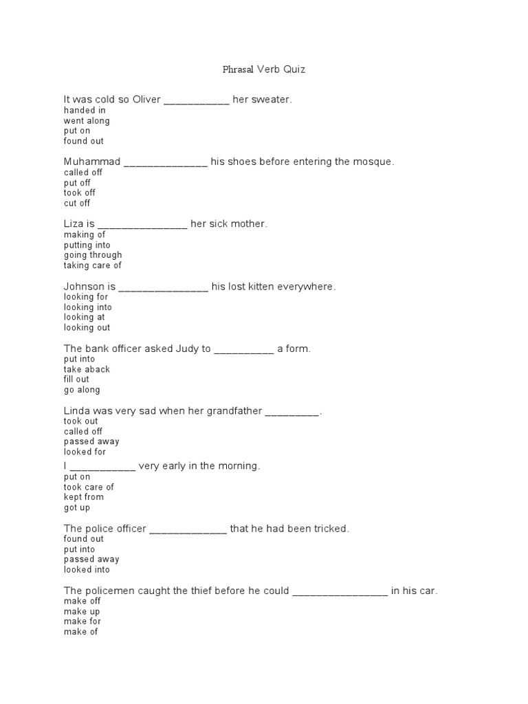 Phrasal Verb Quiz | PDF
