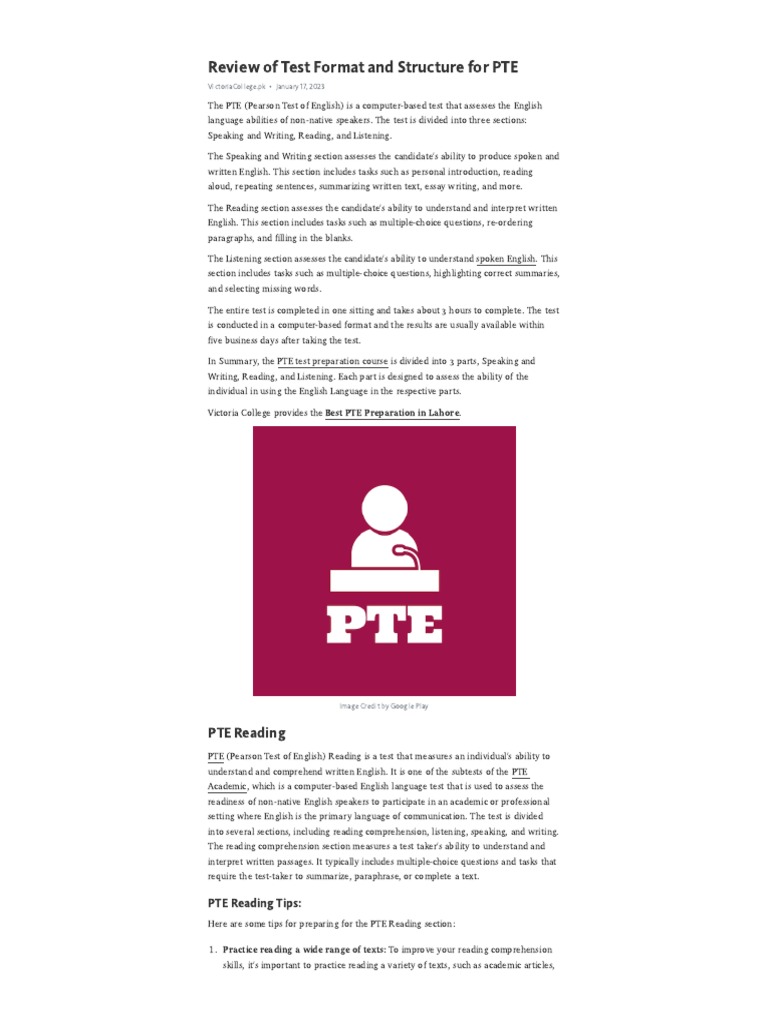 Review of Test Format and Structure For PTE | PDF