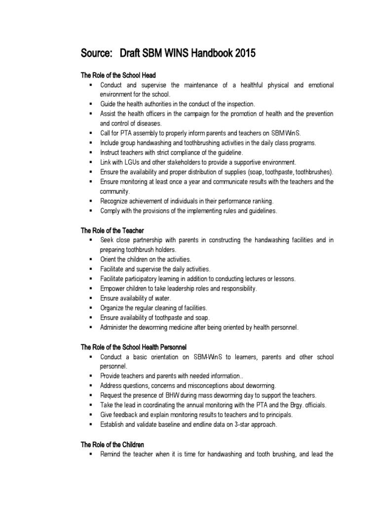 School Wins TWG Roles and Func | PDF | Wash | Hand Washing