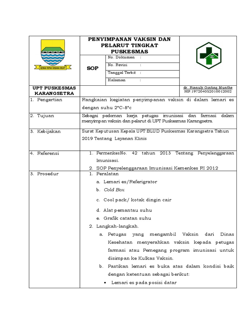 Standar Penyimpanan Vaksin dan Pelarut di Puskesmas Karangsetra | PDF