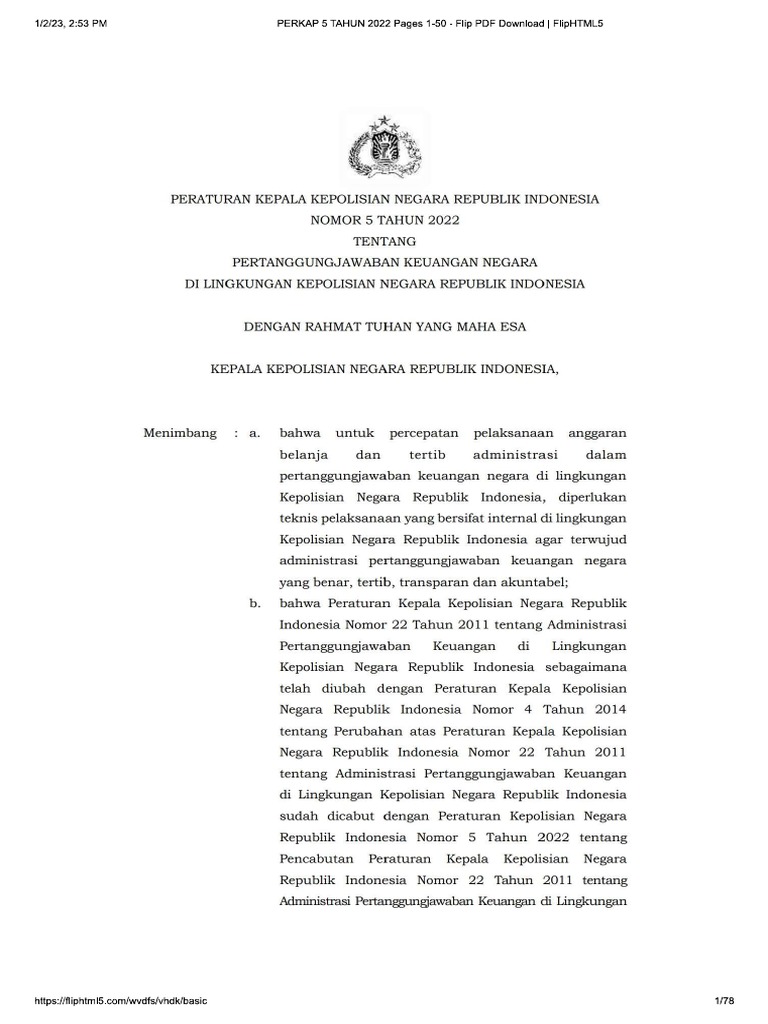 Perkap Nomor 5 Tahun 2022 | PDF