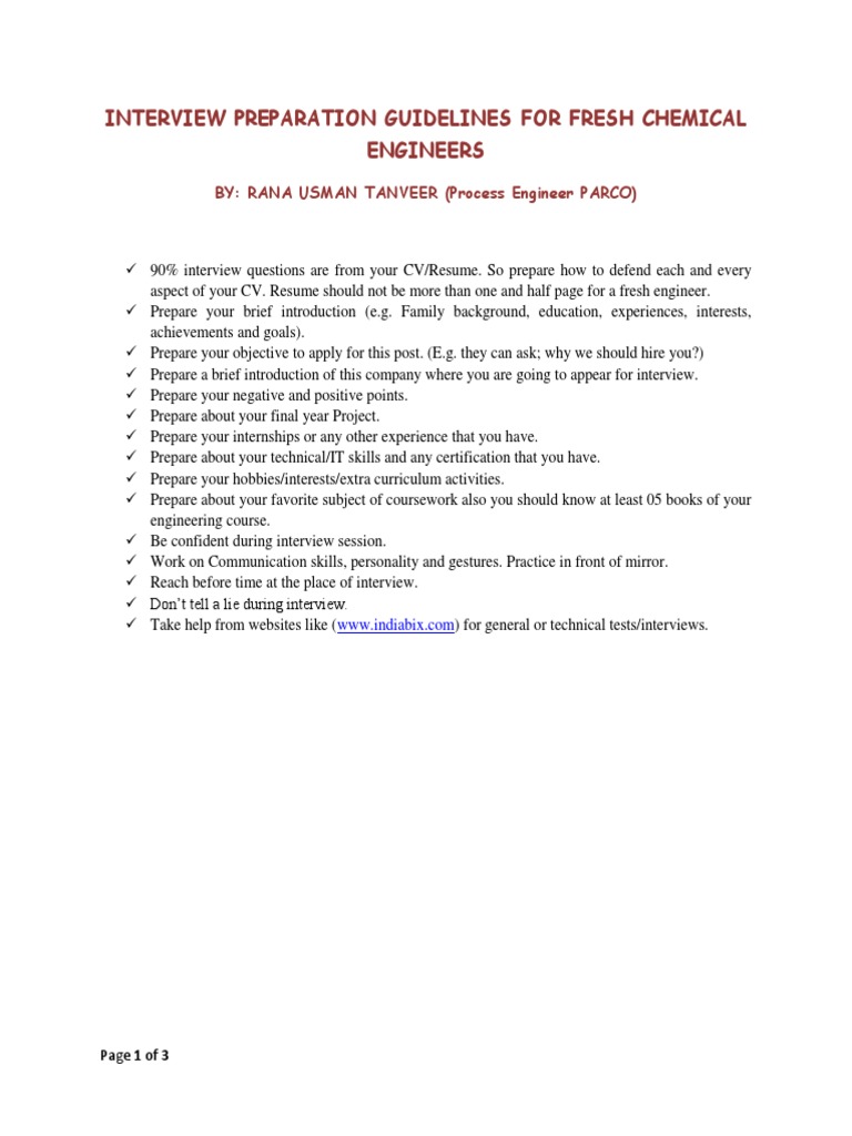 Interview Preparation Guidelines For Fresh Engineer | PDF | Heat ...