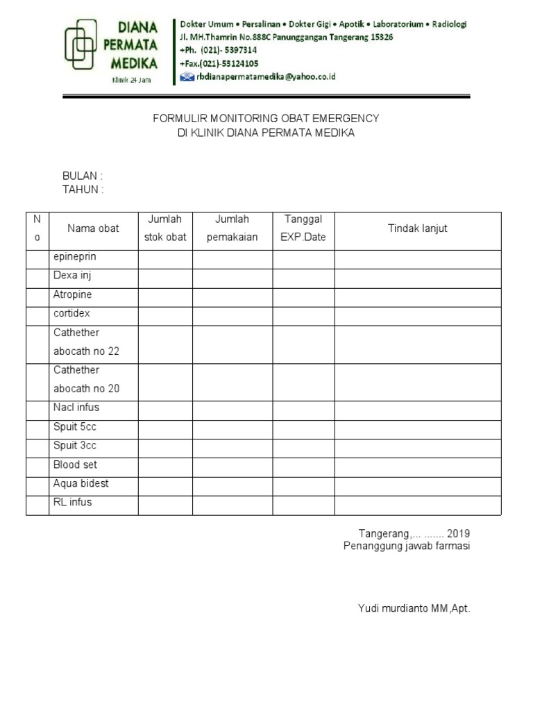 3.2.6.3 Formulir Monitoring Obat Emergency Di Klinik Diana Permata ...
