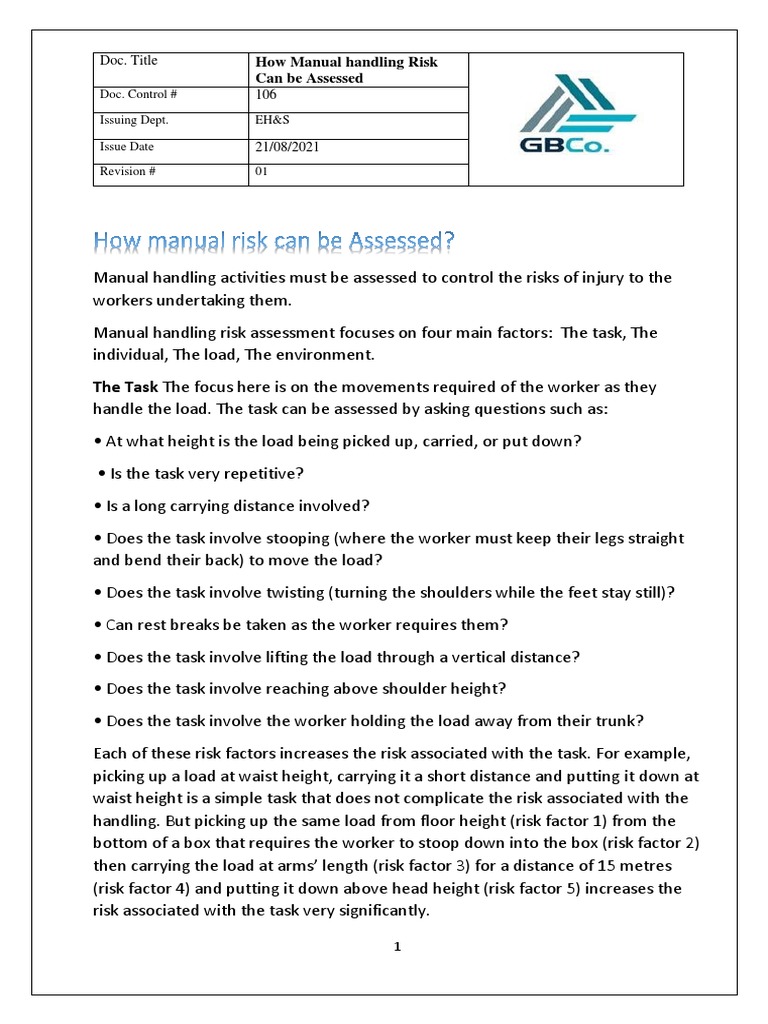 003 Controling Manual Handling Risks | PDF | Safety