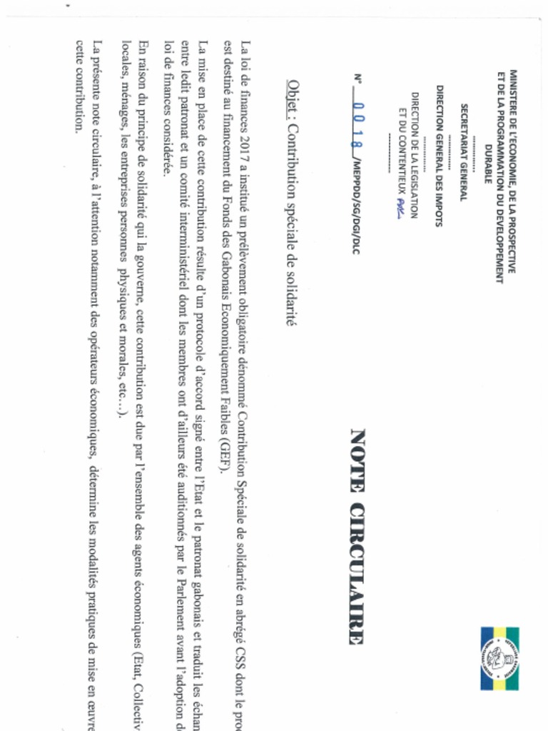 Circulaire DGI Du 15 Mars 2017 Sur La CSS Au Gabon | PDF