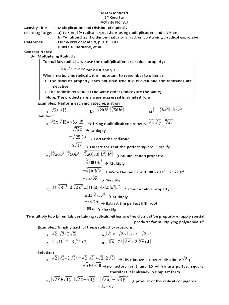 Multiplying and Dividing Radicals | PDF | Factorization | Multiplication