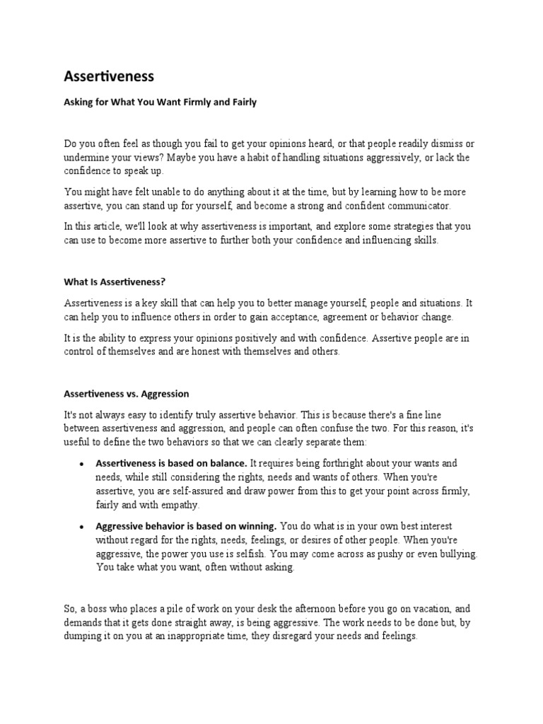 Assertiveness VS Aggression | PDF