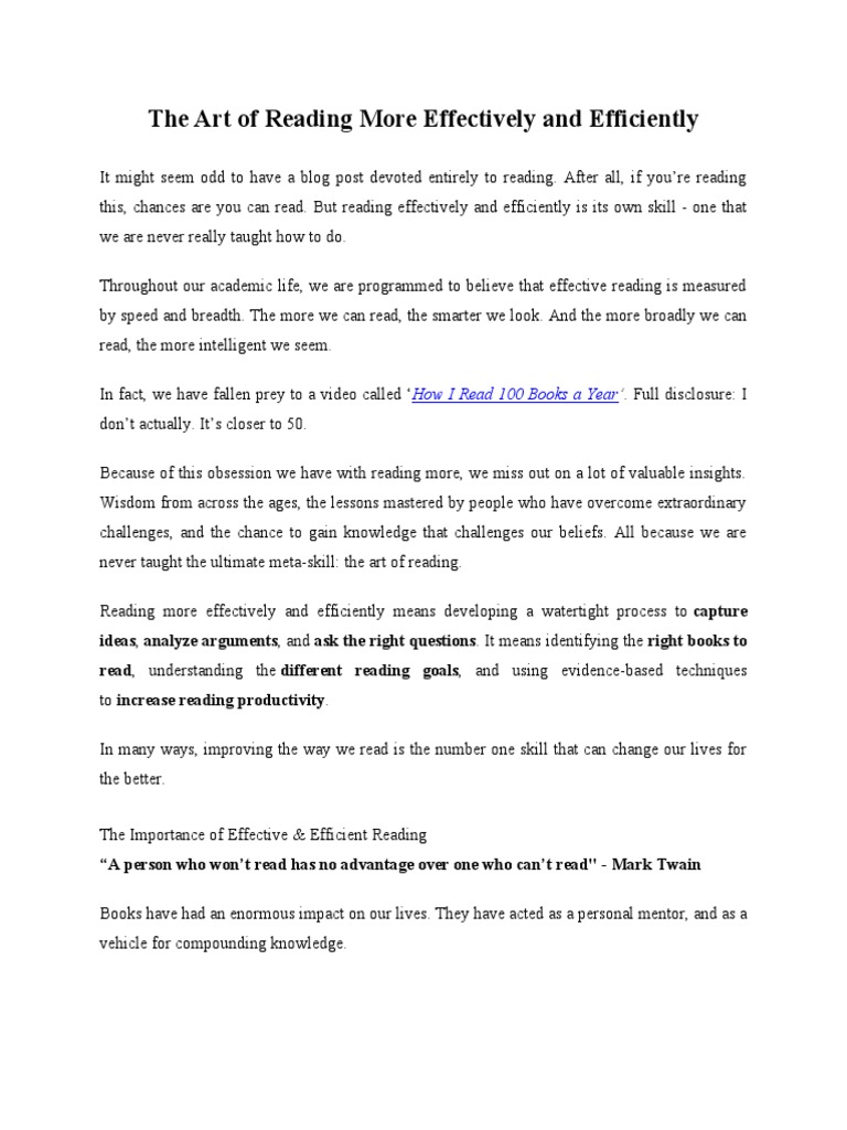 The Art of Reading More Effectively and Efficiently | PDF | Speed Reading | Logic