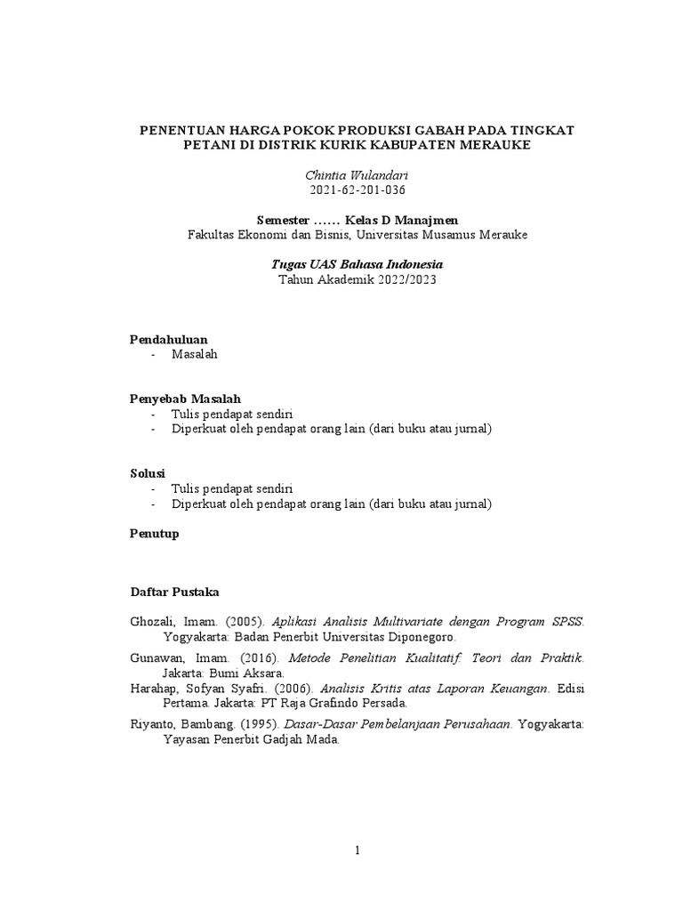 Template Penulisan Makalah - UAS Bahasa Indonesia | PDF