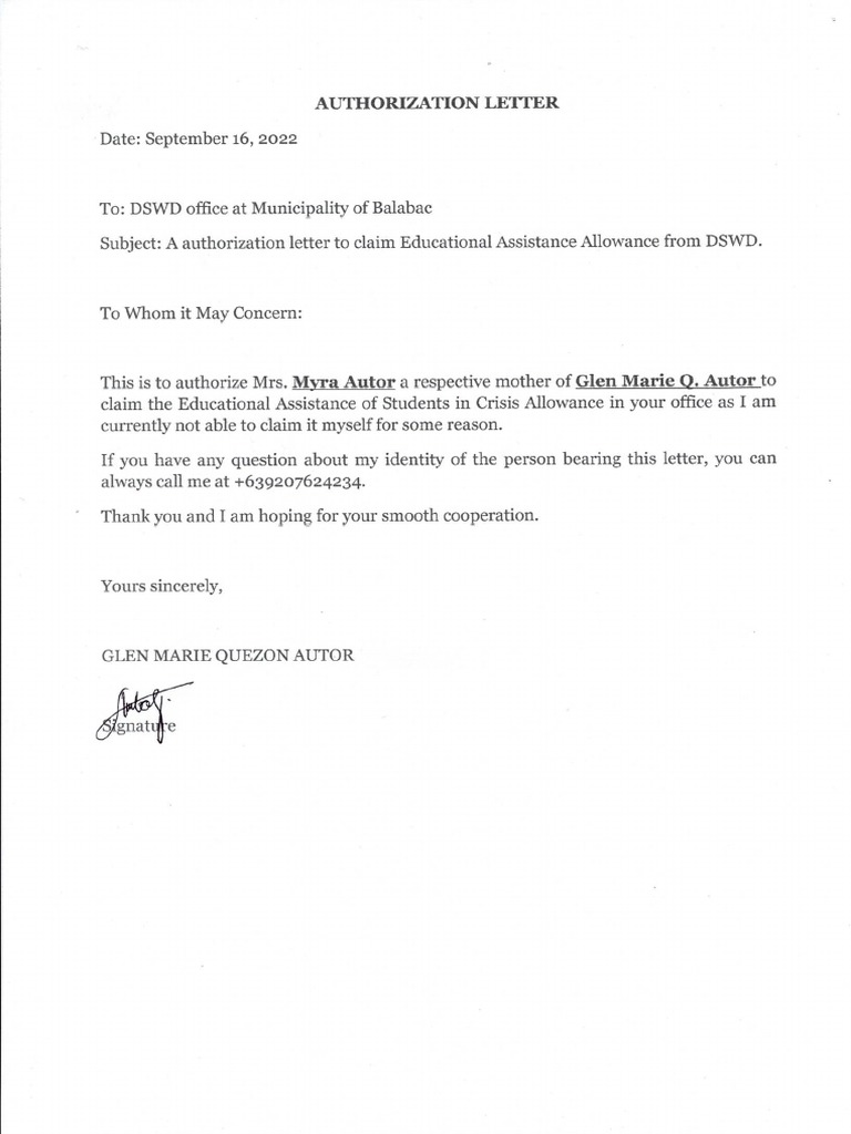 Authorization Letter | PDF