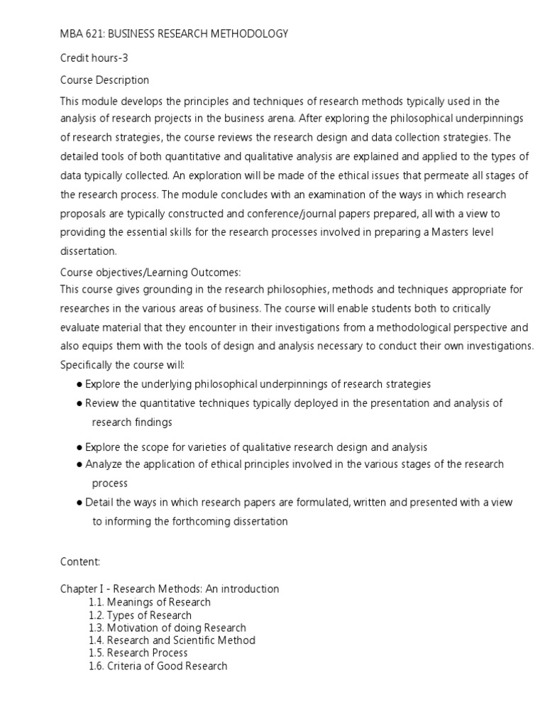 MBA Business Research Methods | PDF | Data Analysis | Scientific Method