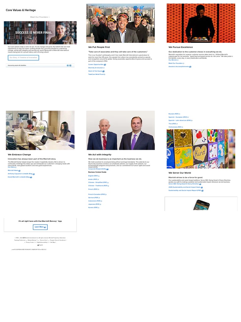 Core Values and Heritage - Marriott International Corporate Values ...