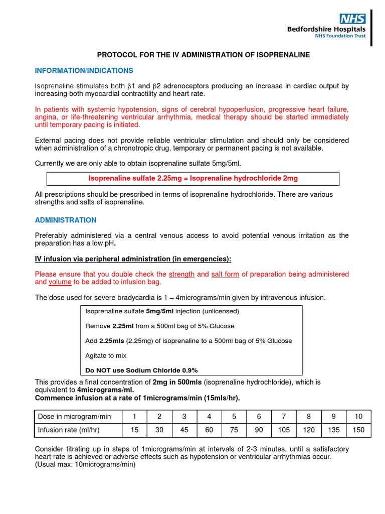 Isoprenaline Updated Infusion 2021 | PDF | Intravenous Therapy | Medicine