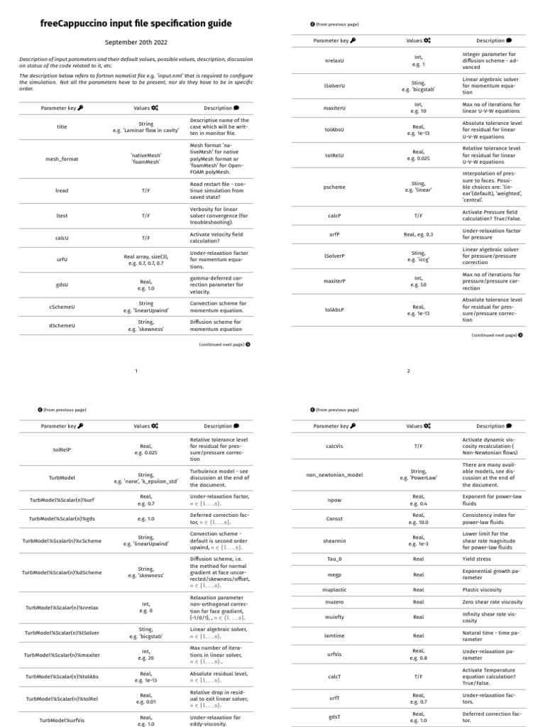 Freecappuccino Input Specification Guide | PDF | Turbulence | Field (Mathematics)