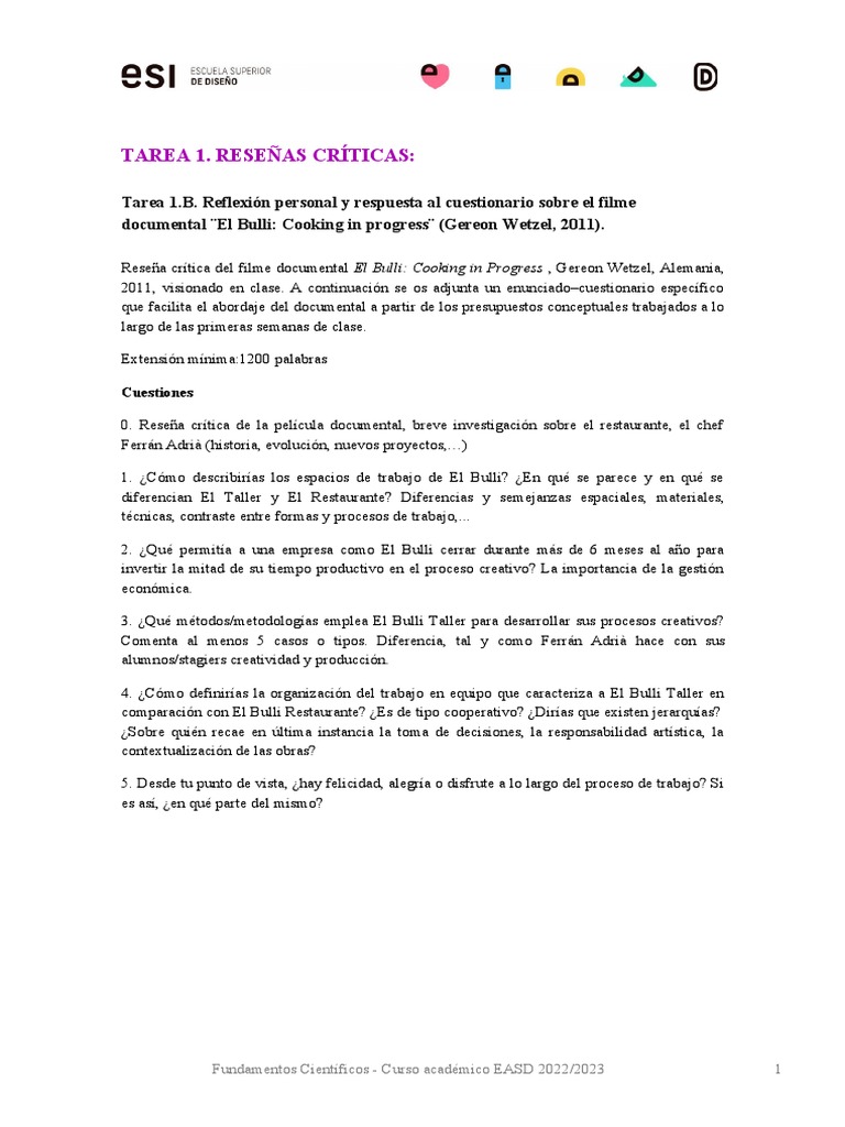 TAREA 1B. Cuestionario Sobre El Bulli | PDF