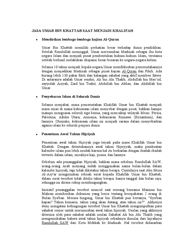Jasa Umar Bin Khattab Saat Menjadi Khalifah Pdf