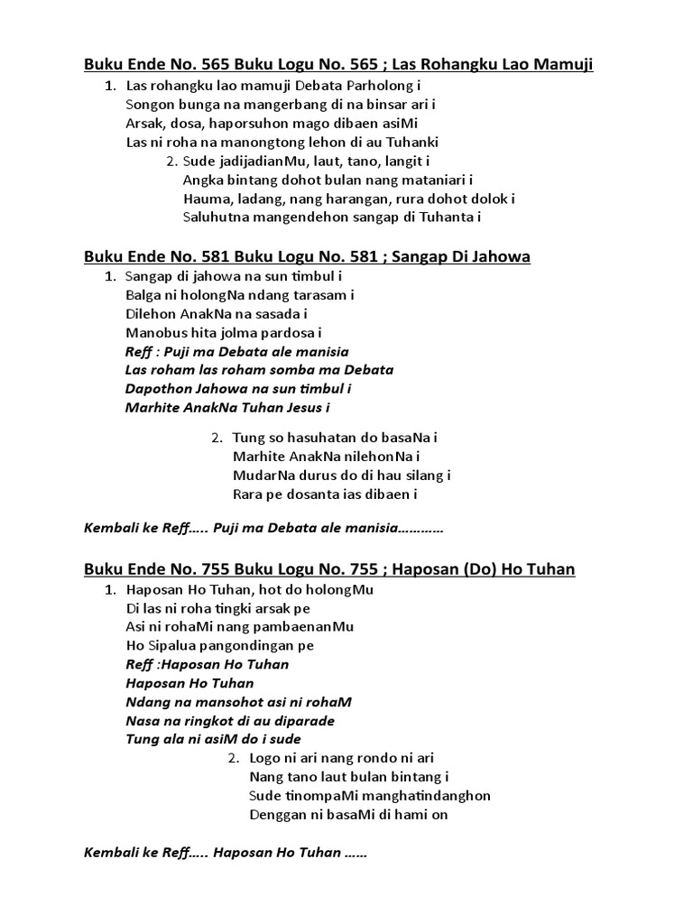 Buku Ende No. 565 Buku Logu No. 565 Las Rohangku Lao Mamuji | PDF