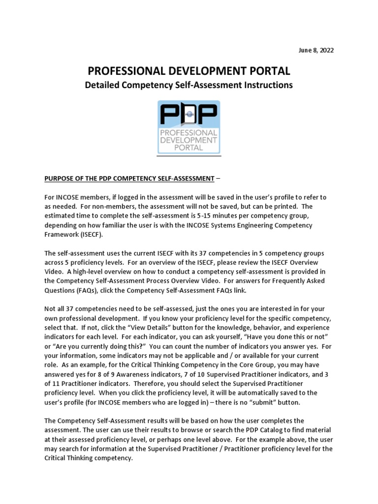 Competency Self Assessment Detailed Instructions | PDF | Communication | Cognition