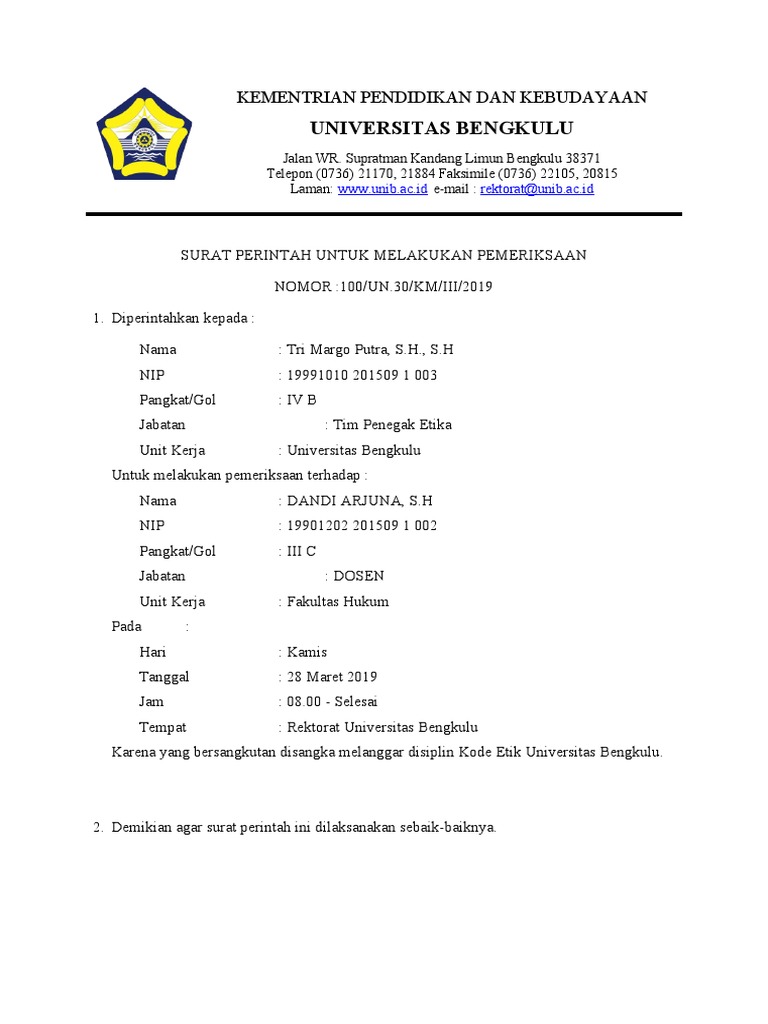 Surat Perintah Pemeriksaan Disiplin Dosen | PDF