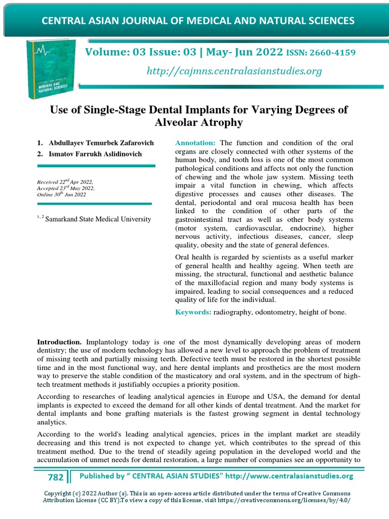 Use of Single-Stage Dental Implants For Varying Degrees of Alveolar ...