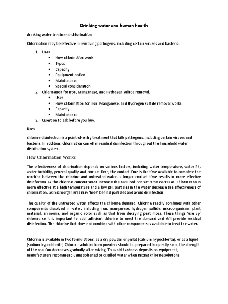 Chlorination in Drinking Water Treatment | PDF | Water Purification ...