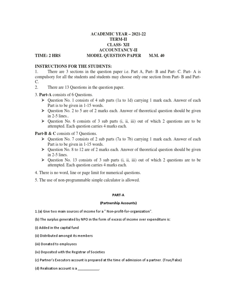 12th Accountacy Model Test Paper | Download Free PDF | Expense ...