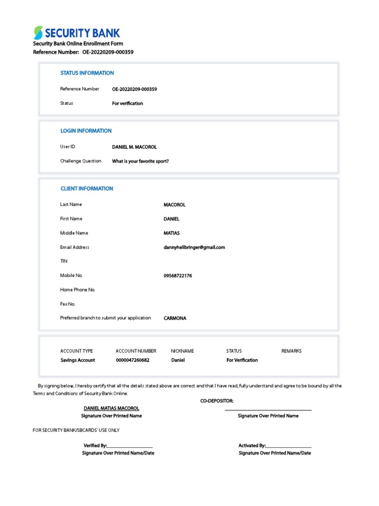 Security Bank Online | PDF