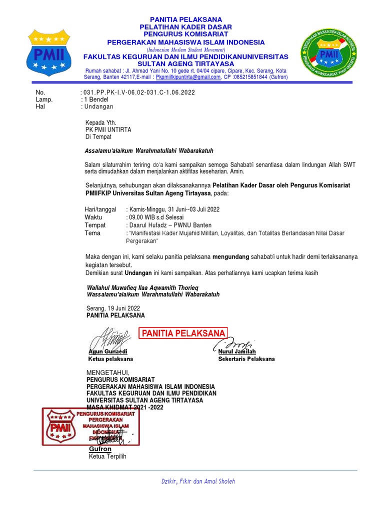 Undangan Pelatihan Kader PMII | PDF