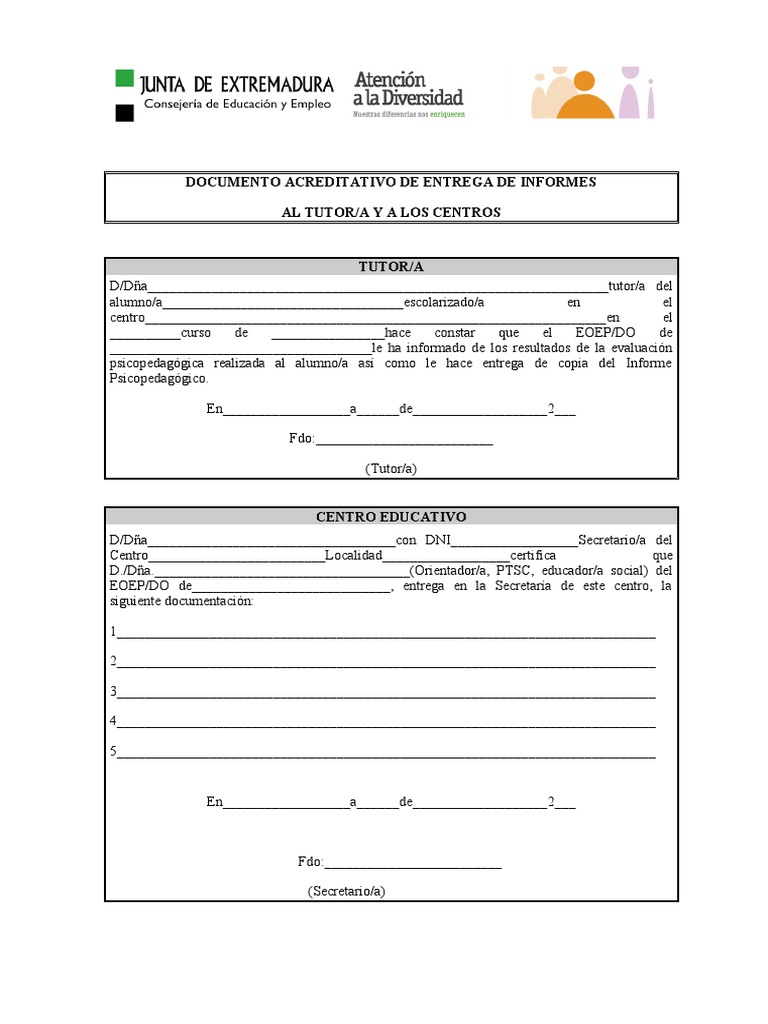 8B. Documento Acreditativo Entrega Informes Tutor, A y Centros | PDF