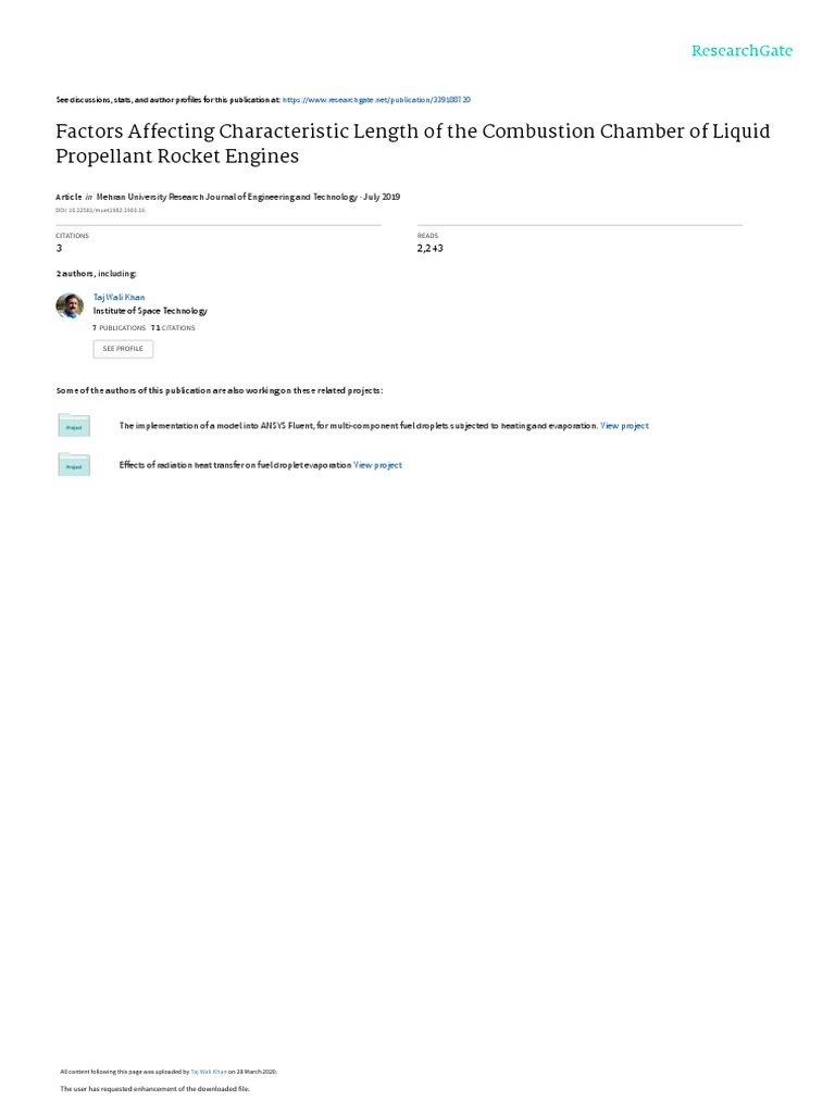 Factors Affecting Characteristic Length of The Combustion Chamber of ...