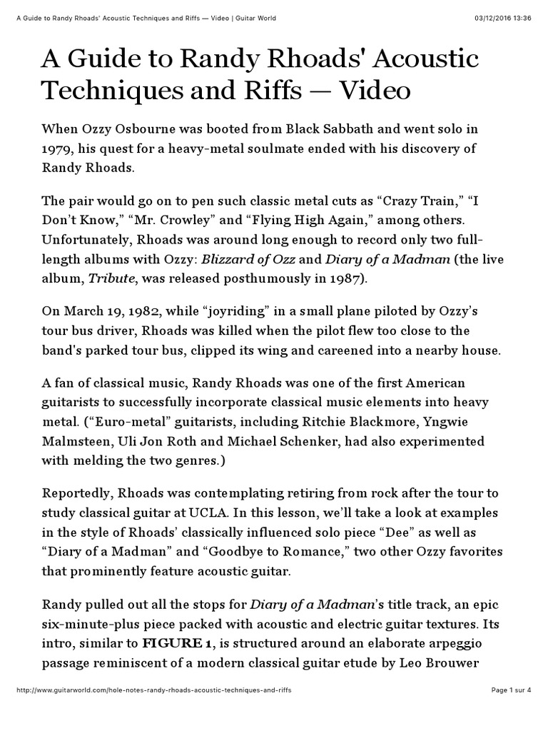 A Guide To Randy Rhoads' Acoustic Techniques and Riffs - Video - Guitar ...