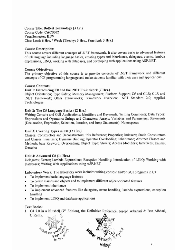 Dot Net Technology Syllabus | PDF