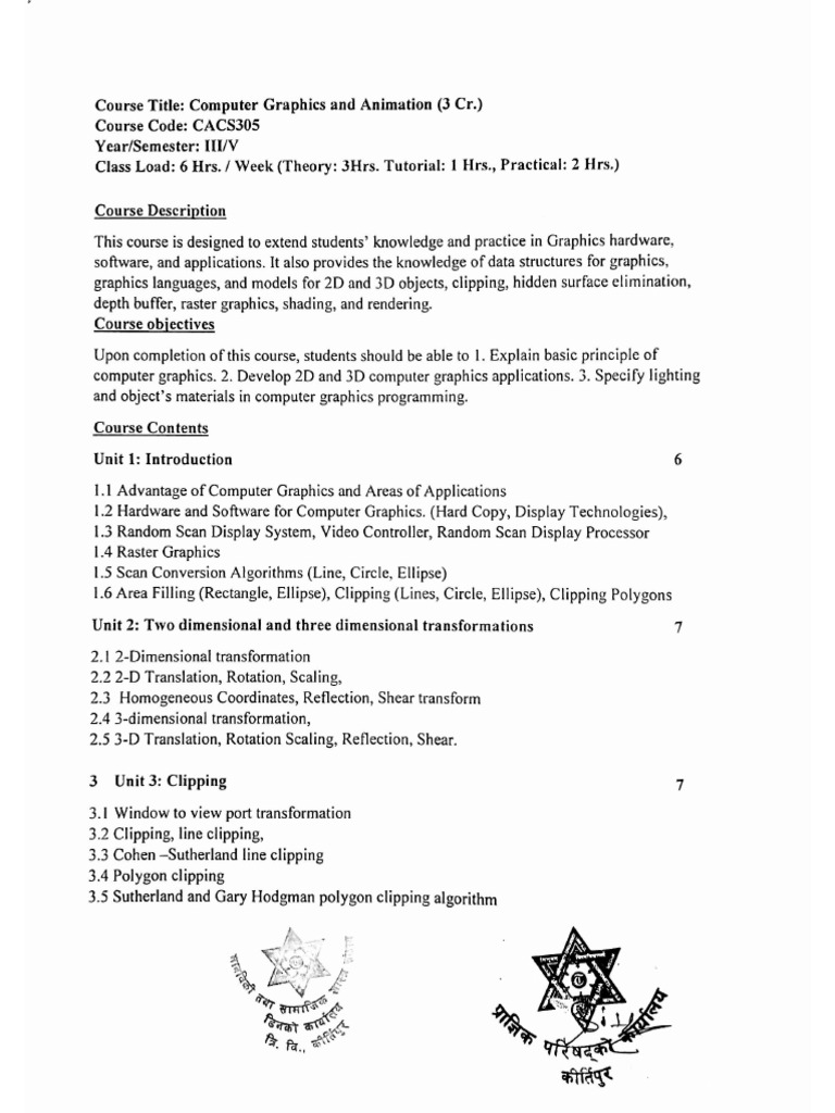 Computer Graphics and Animation Syllabus | PDF
