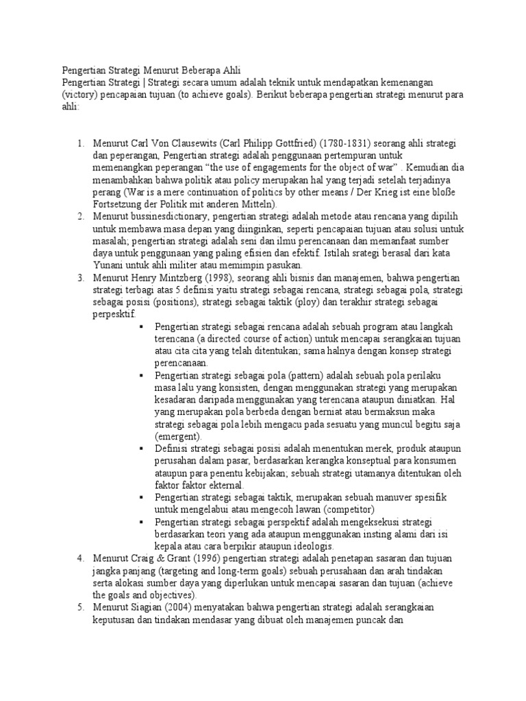 Pengertian Strategi Menurut Ahli | PDF | Karier & Perkembangan