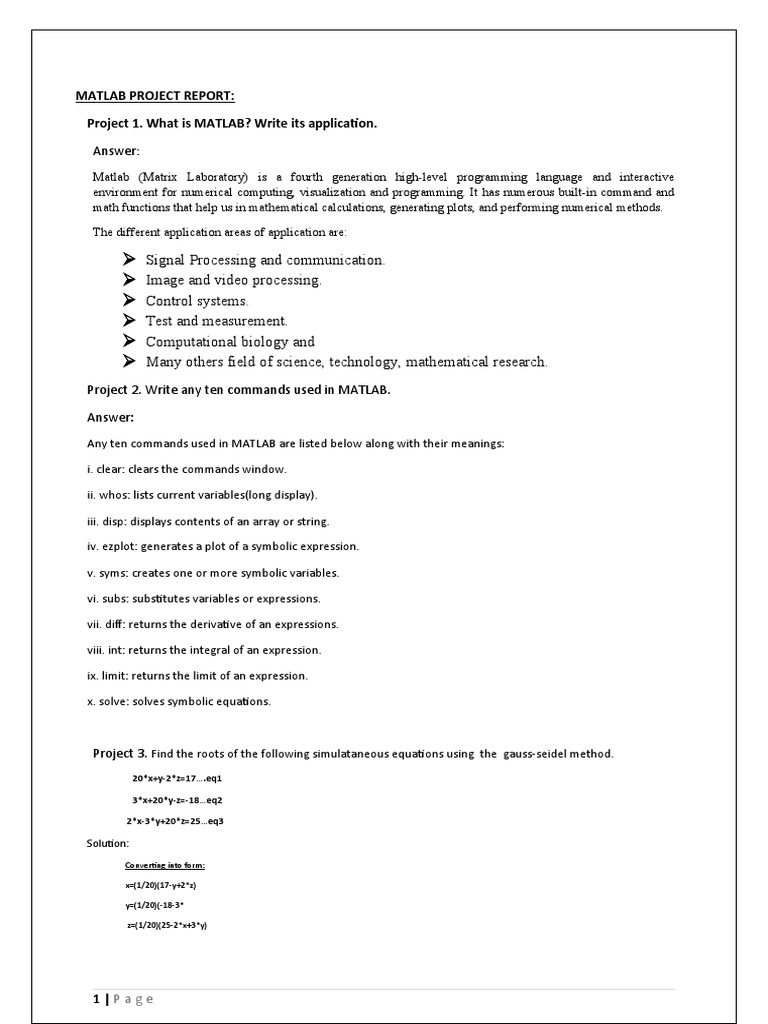 Matlab Project Report Viva Set Pk-1 | Download Free PDF | Matlab | Integral Matlab Project Report Viva Set Pk-1 | Download Free PDF | Matlab | Integral