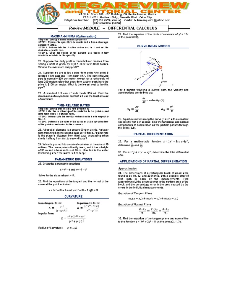 Review Module 05 Differential Calculus Part 2 | PDF | Maxima And Minima | Derivative