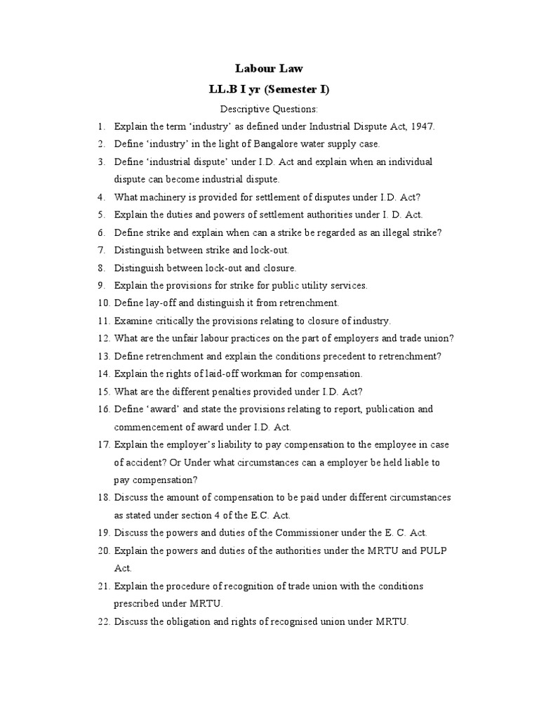 Labour Important Questions 2021 | PDF | Strike Action | Layoff