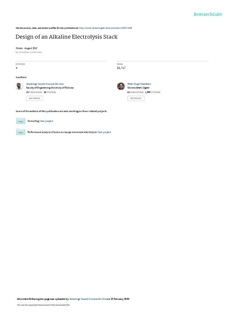 Alkaline Electrolysis Stack Design | PDF | Chemical Substances ...