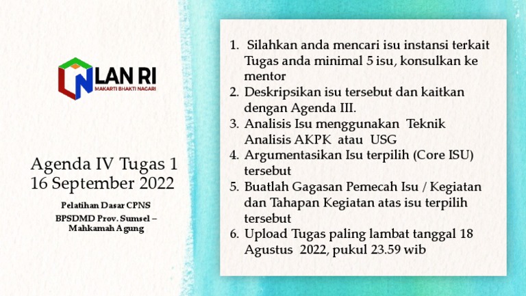 Agenda IV Tugas 1 16 September 2022: Pelatihan Dasar CPNS BPSDMD Prov. Sumsel - Mahkamah Agung ...