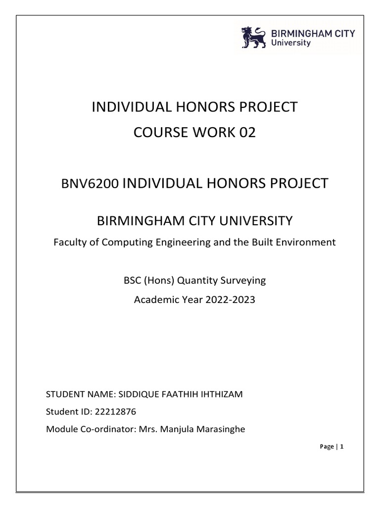 BNV6200 - Individual Honors Project - Research Proposal - Coursework 01 ...
