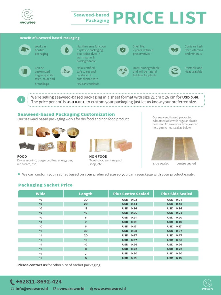 Seaweed-Based Packaging Price List | PDF | Foods | Packaging And Labeling
