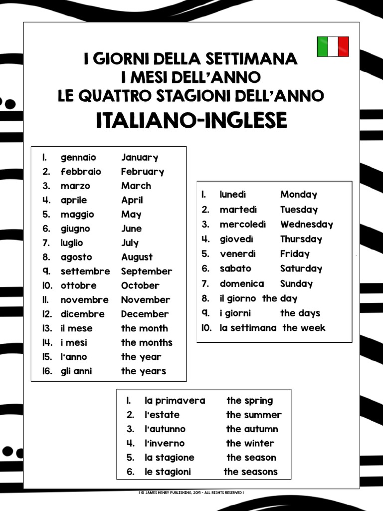 Italian Days, Months, Seasons - Wave Background | PDF