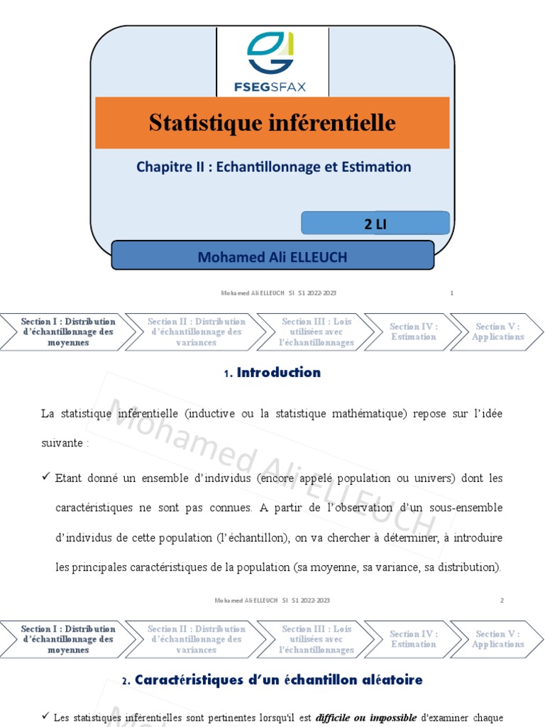 Statistique Inférentielle: Chapitre II: Echantillonnage Et Estimation | PDF | Estimateur ...