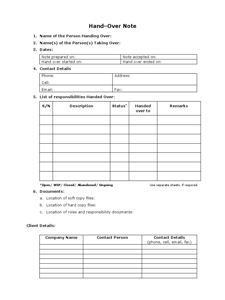 Handover Note | PDF