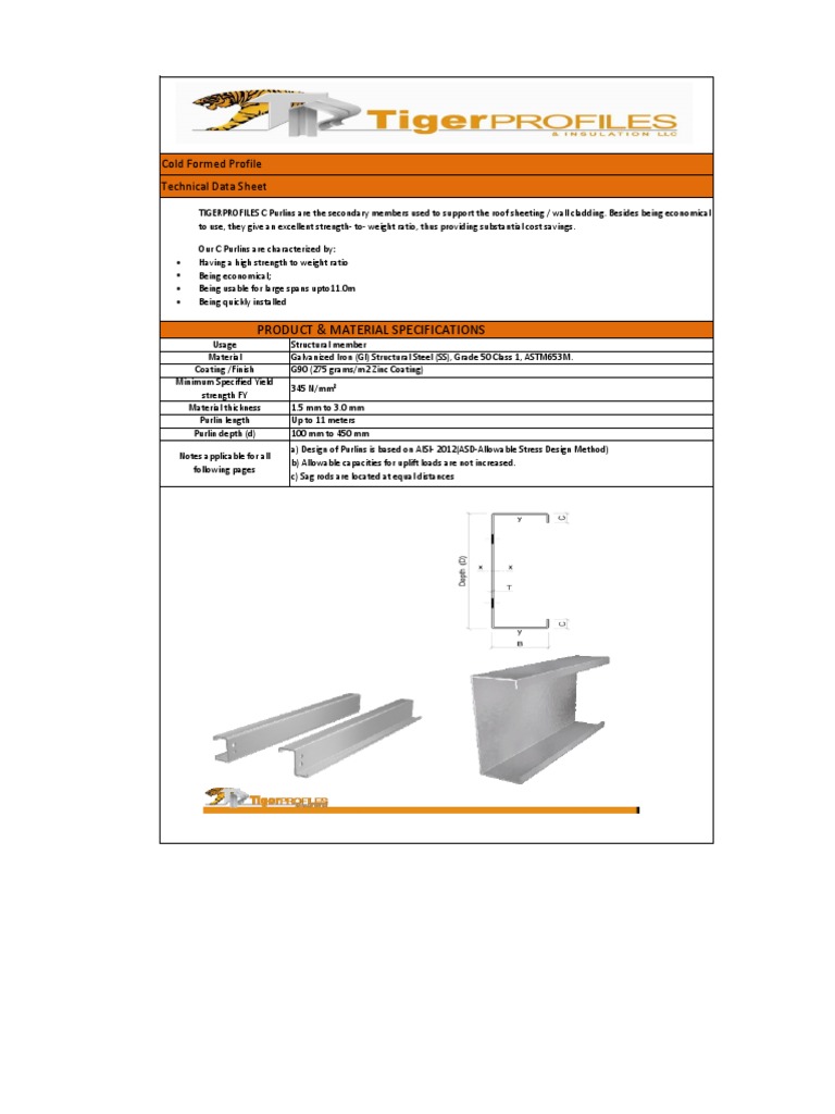 C Purlin Technical Data Sheet | PDF | Sheet Metal | Structural Steel