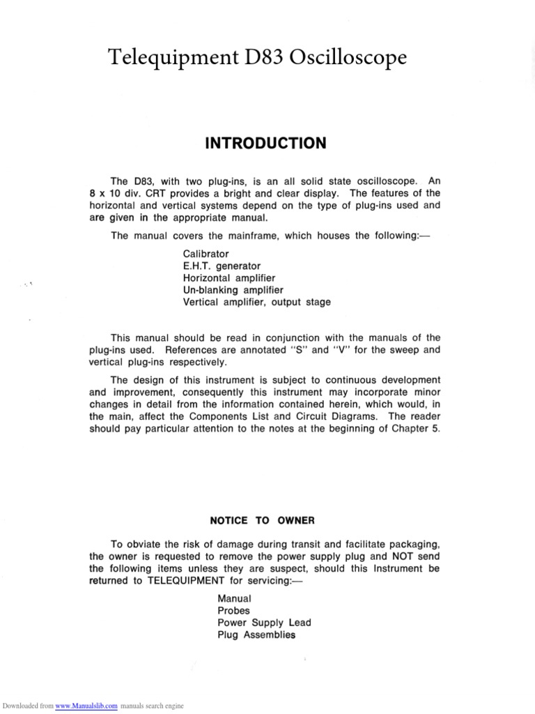 Telequipment D83 Oscilloscope: Downloaded From Manuals Search Engine | PDF