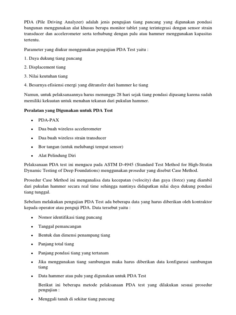 Peralatan Yang Digunakan Untuk PDA Test | PDF