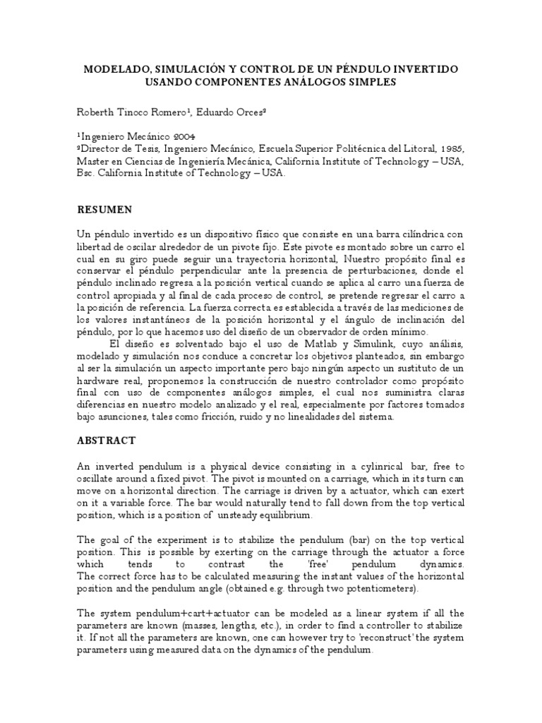 Pendulo Invertido | PDF | Sistema de control | Teoría de sistemas