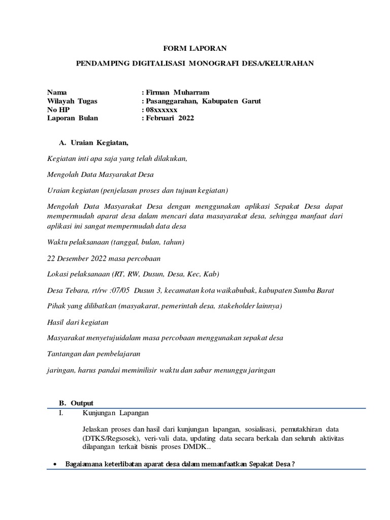 2 - Form Laporan Pendamping DMDK - 041121 - eWH | PDF